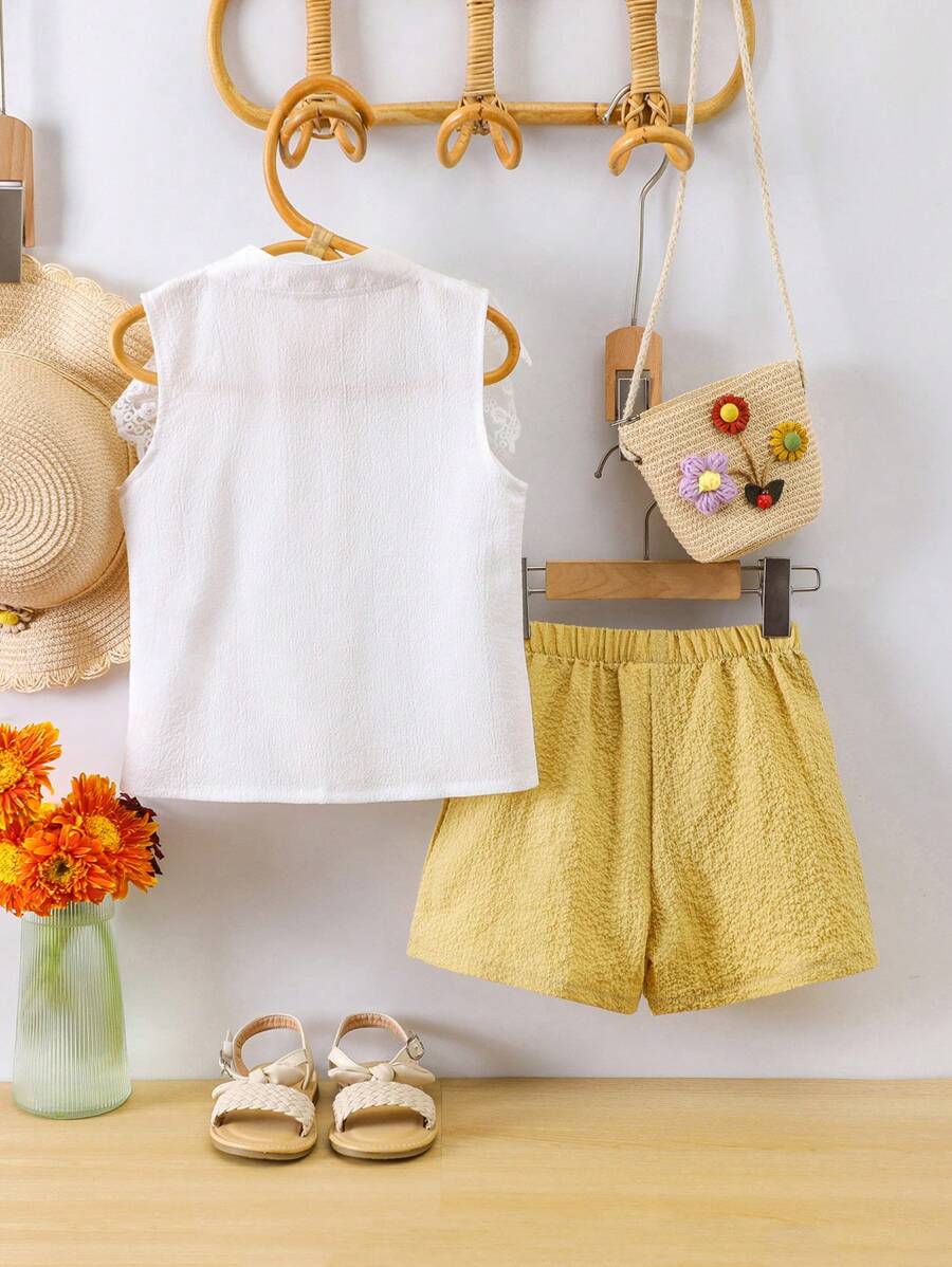 SHEIN Kids FANZEY 2pcs/Set Young Girls' Ladylike Lace Trimmed Flying ...