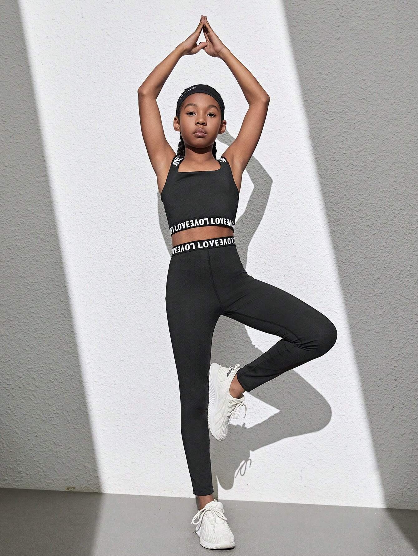 SHEIN Tween Girls' Knitted Pure Color Spliced Letter & Ribbon Decor ...