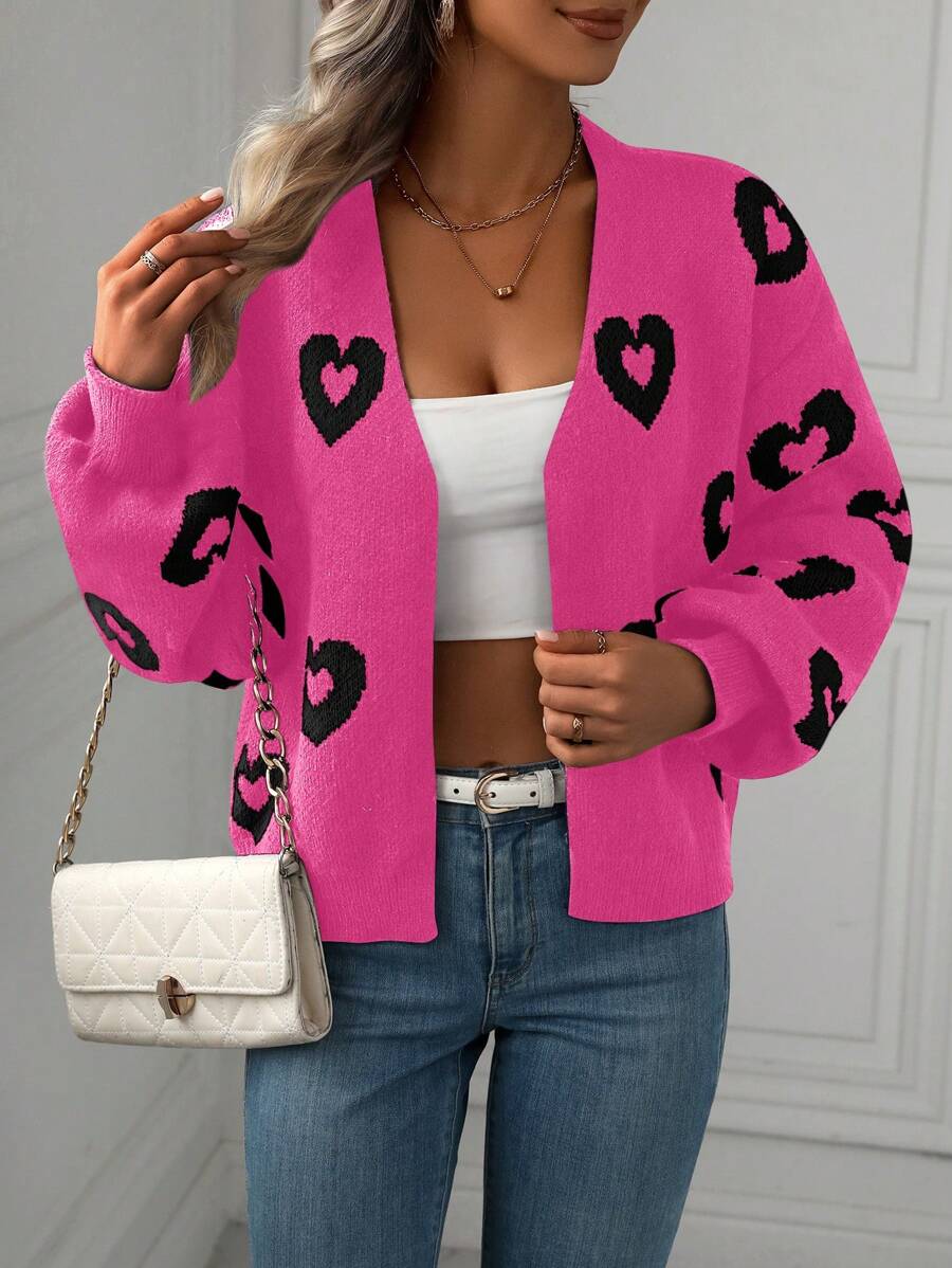 SHEIN LUNE Women's Cardigan With Heart-Shaped Pattern And Drop Shoulder ...