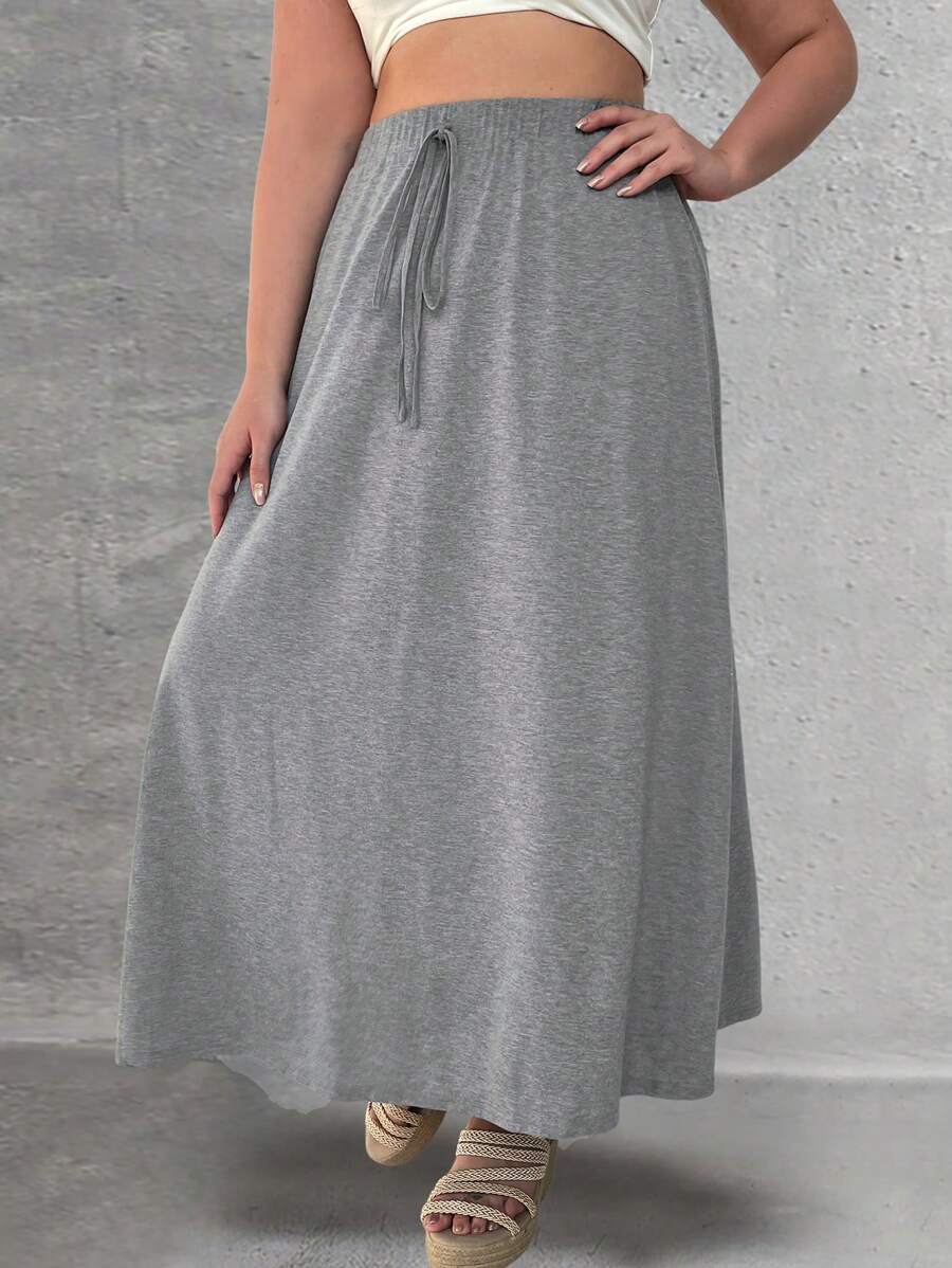 SHEIN LUNE Plus Size High Waist Solid Color A-Line Skirt Maxi Skirt ...