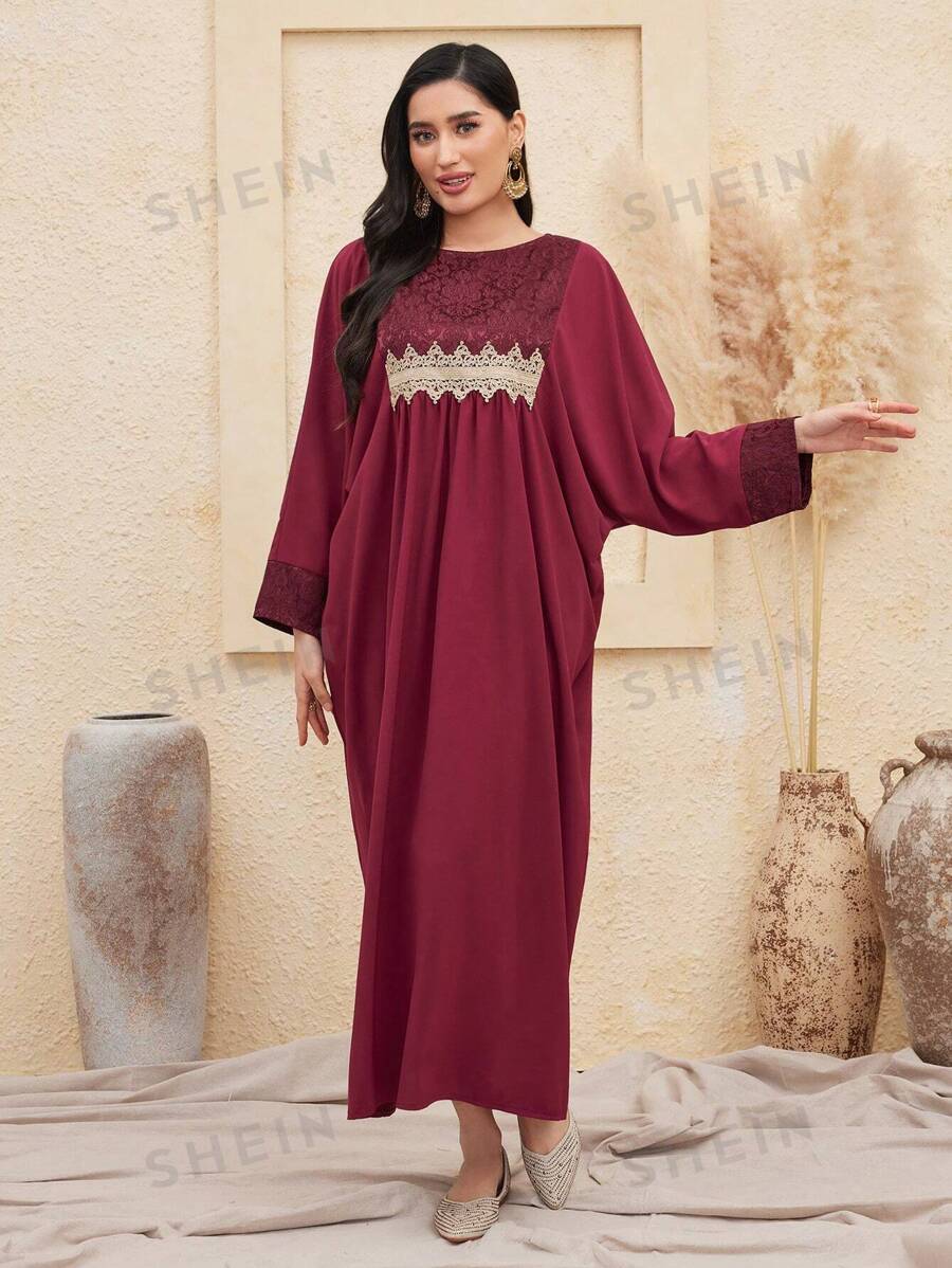 SHEIN Najma Vestido árabe de manga de murciélago con cinta tejida de ...