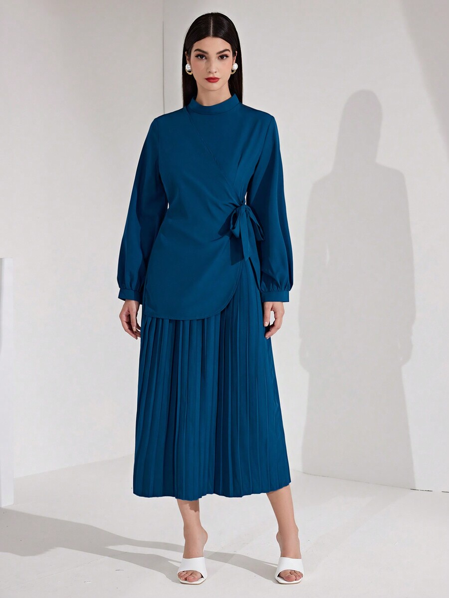 SHEIN Mulvari Women'S Solid Color Side Knot Detailing Tiered Hem Dress ...