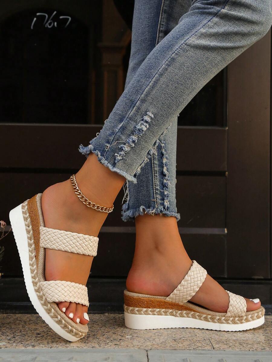 Women's Woven Wedge Heel Platform Sandals 2024 New Arrival, Double ...