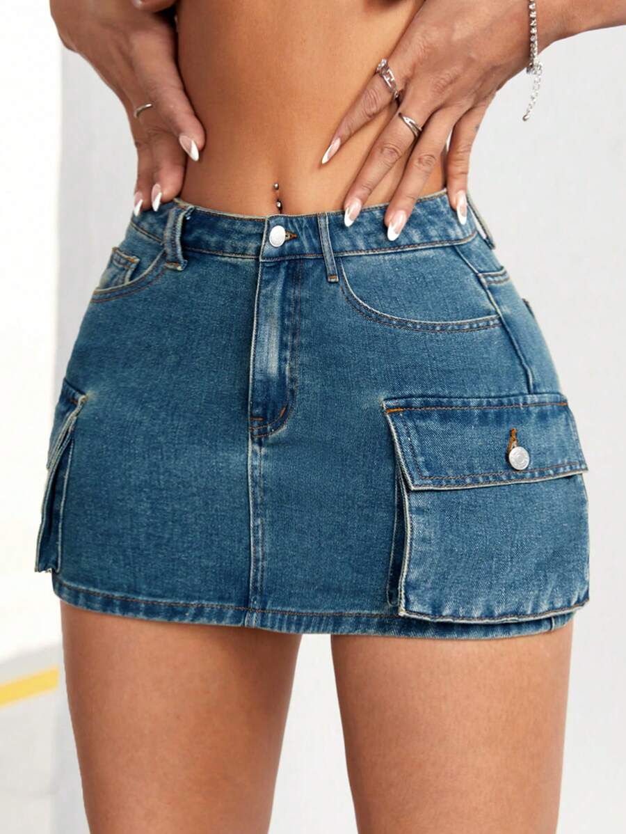 SHEIN PETITE Women'S Denim Mini Skirt With Cargo Style | SHEIN USA