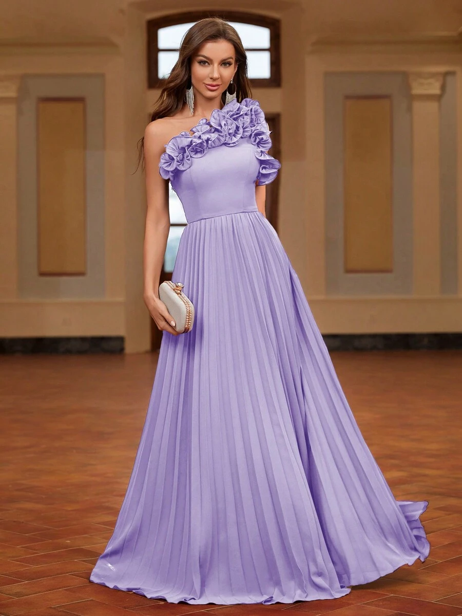 SHEIN Belle Ladies' Evening Dress With Sunray Pleats, Asymmetrical Neck ...