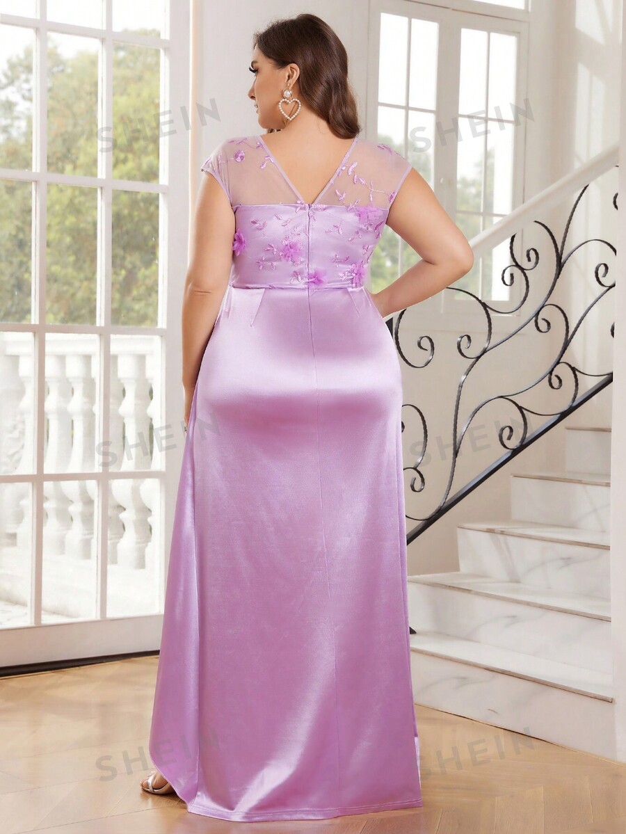 SHEIN Belle Plus Size Elegant Romantic Net See-Through Three ...