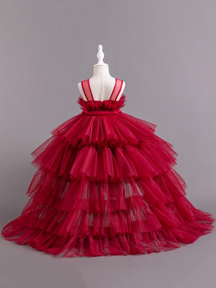 Young Girls' Multilayered Colorful Evening Dress With Long Train For ...