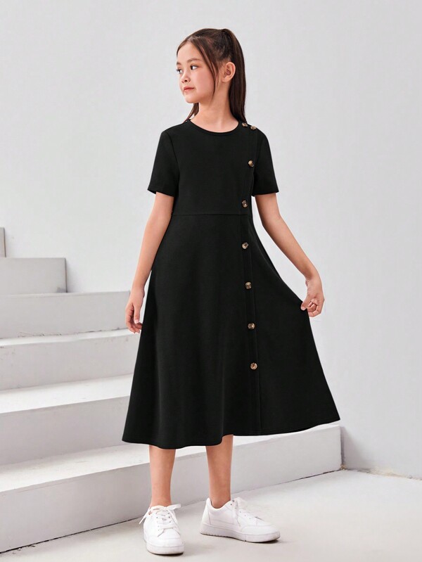 SHEIN Kids KDOMO Robe À Manches Courtes À Col Rond Pour Fille ...