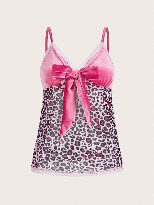 ROMWE J-Fashion Leopard Print Patchwork Bowknot Decor Cami Top | SHEIN USA
