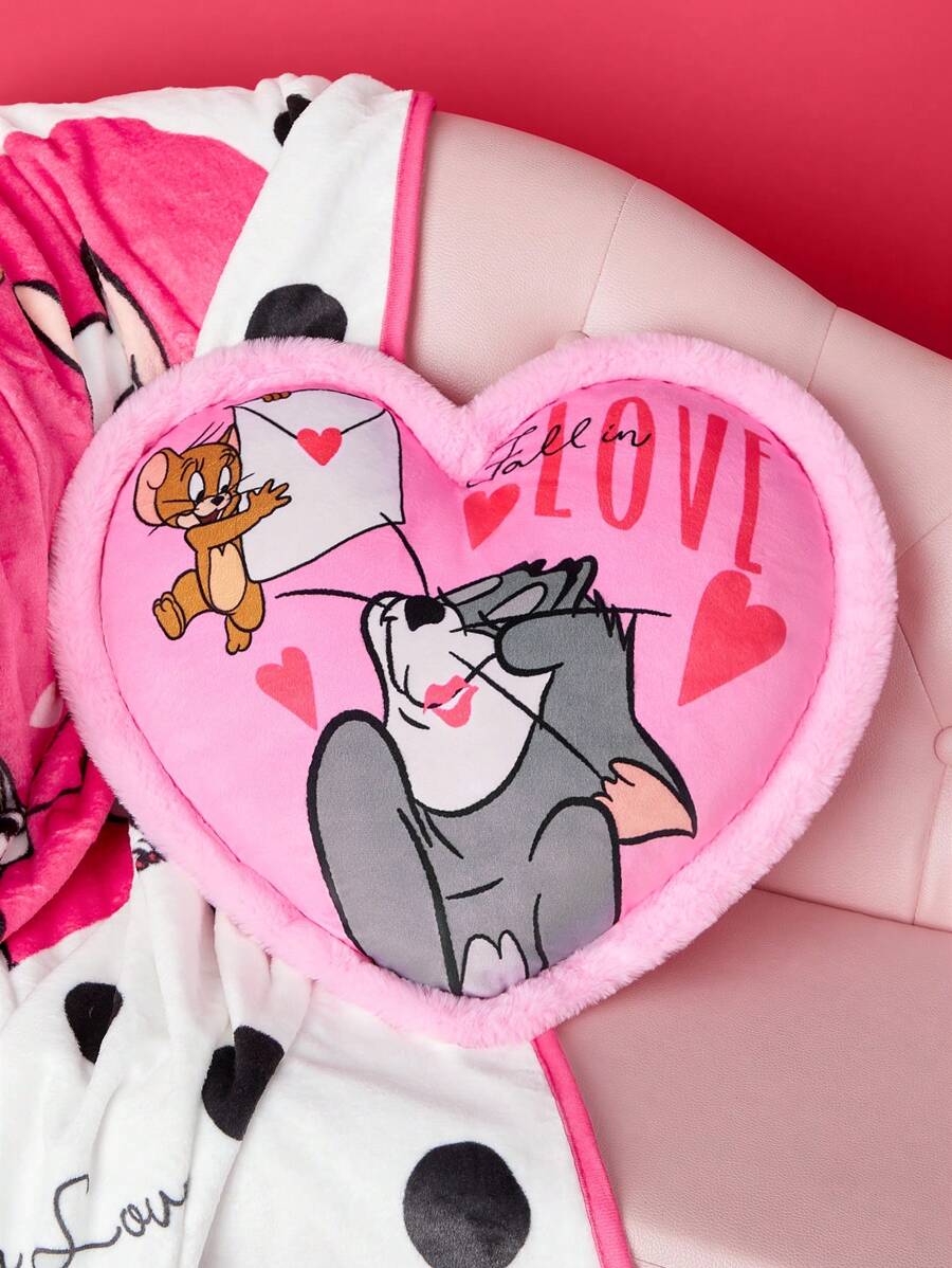 TOM & JERRY X SHEIN Cartoon Pink Mouse & Cat Pattern Plush Pillow ...