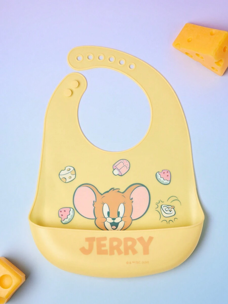 TOM & JERRY X SHEIN Babero de silicona amarillo Jerry para bebés, anti ...