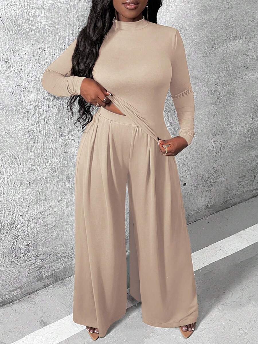 Slaydiva Women's Solid Color Casual 2pcs Outfit | SHEIN USA