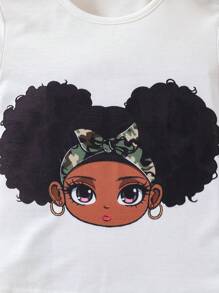 SHEIN Young Girls' Cartoon Character Printed T-Shirt And Pants Two ...