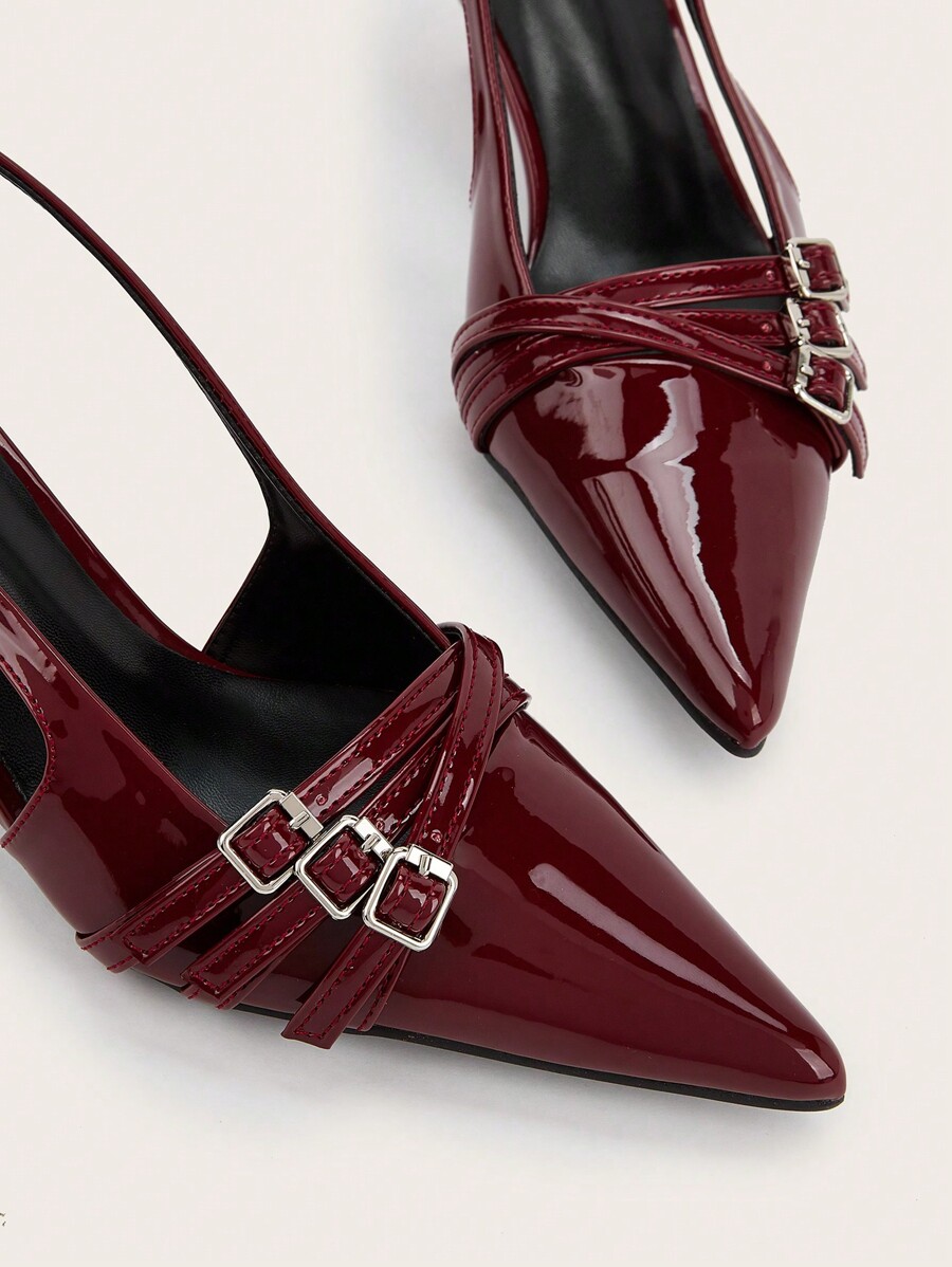 Tacones De Aguja Elegantes Y Sexys De Punta Fina Con Correa De Hebilla ...