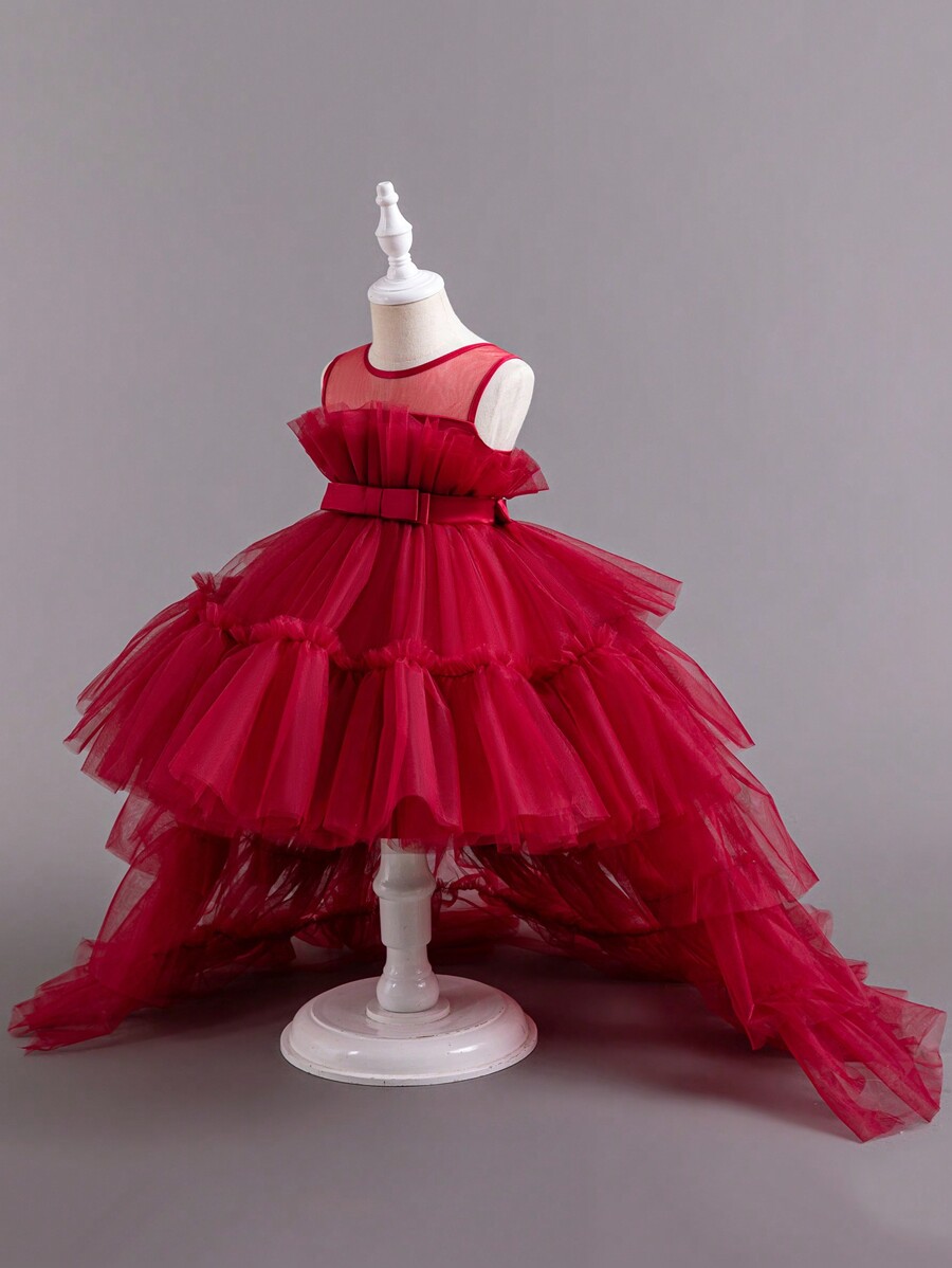 Young Girls' Multilayered Colorful Evening Dress With Long Train For ...