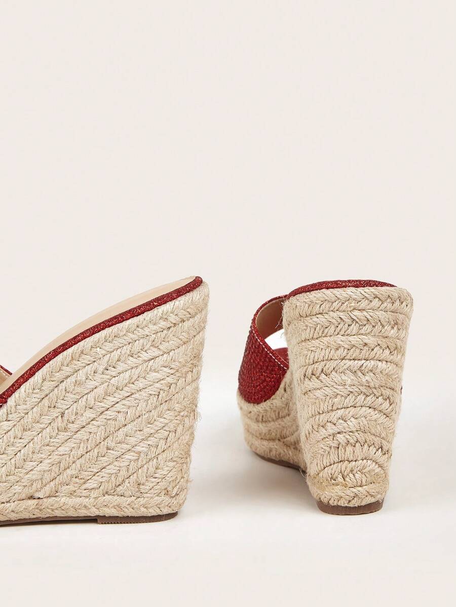 Women'S Red Wedge Sandals With Glittering Rhinestones, Woven Sole ...