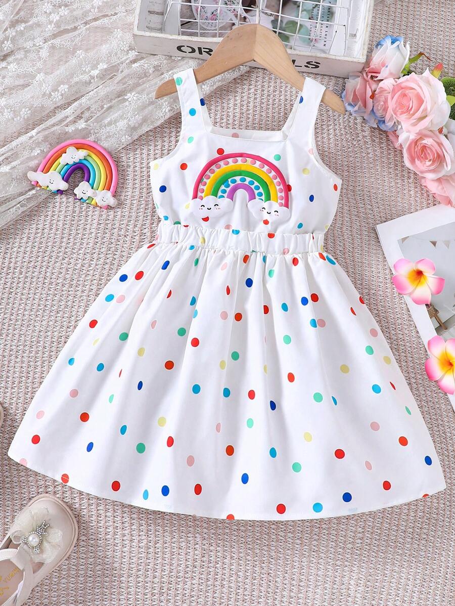 SHEIN Kids EVRYDAY Young Girl's Cute Colorful Polka Dot And Rainbow ...
