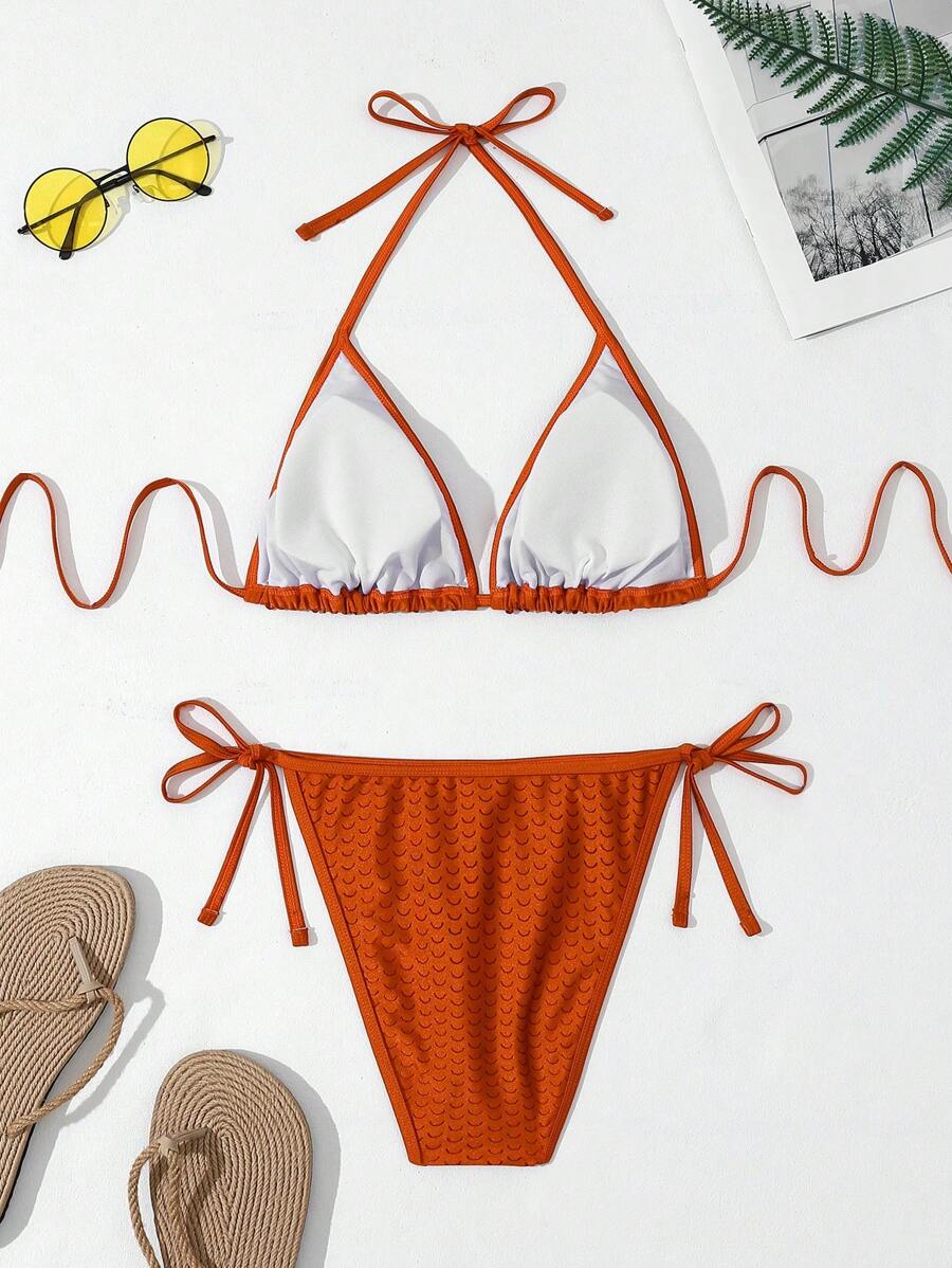 Women Solid Halter Neck Bikini Set, Summer Beach Bathing Suit | SHEIN USA