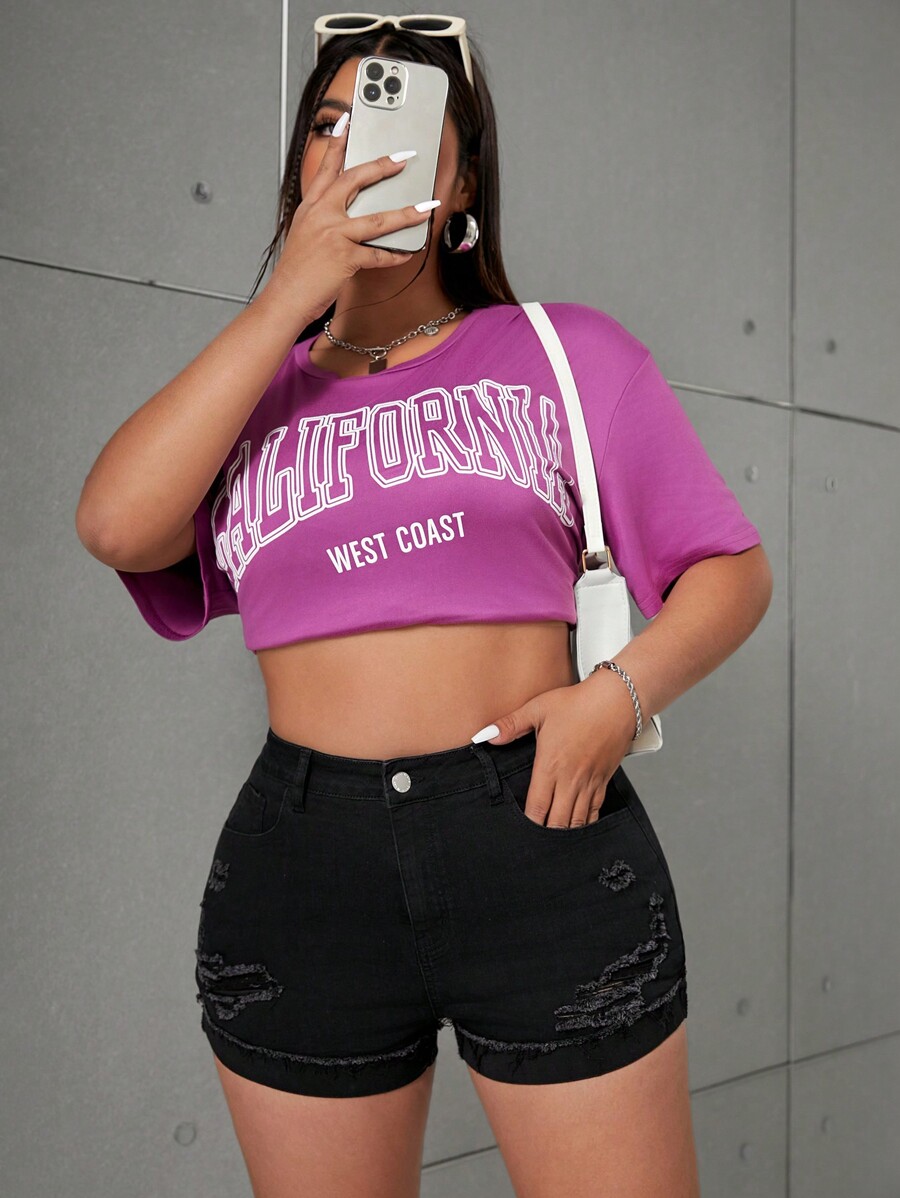 SHEIN EZwear Plus Size Sexy High Waist Ripped Elastic Slim Fit Ultra ...