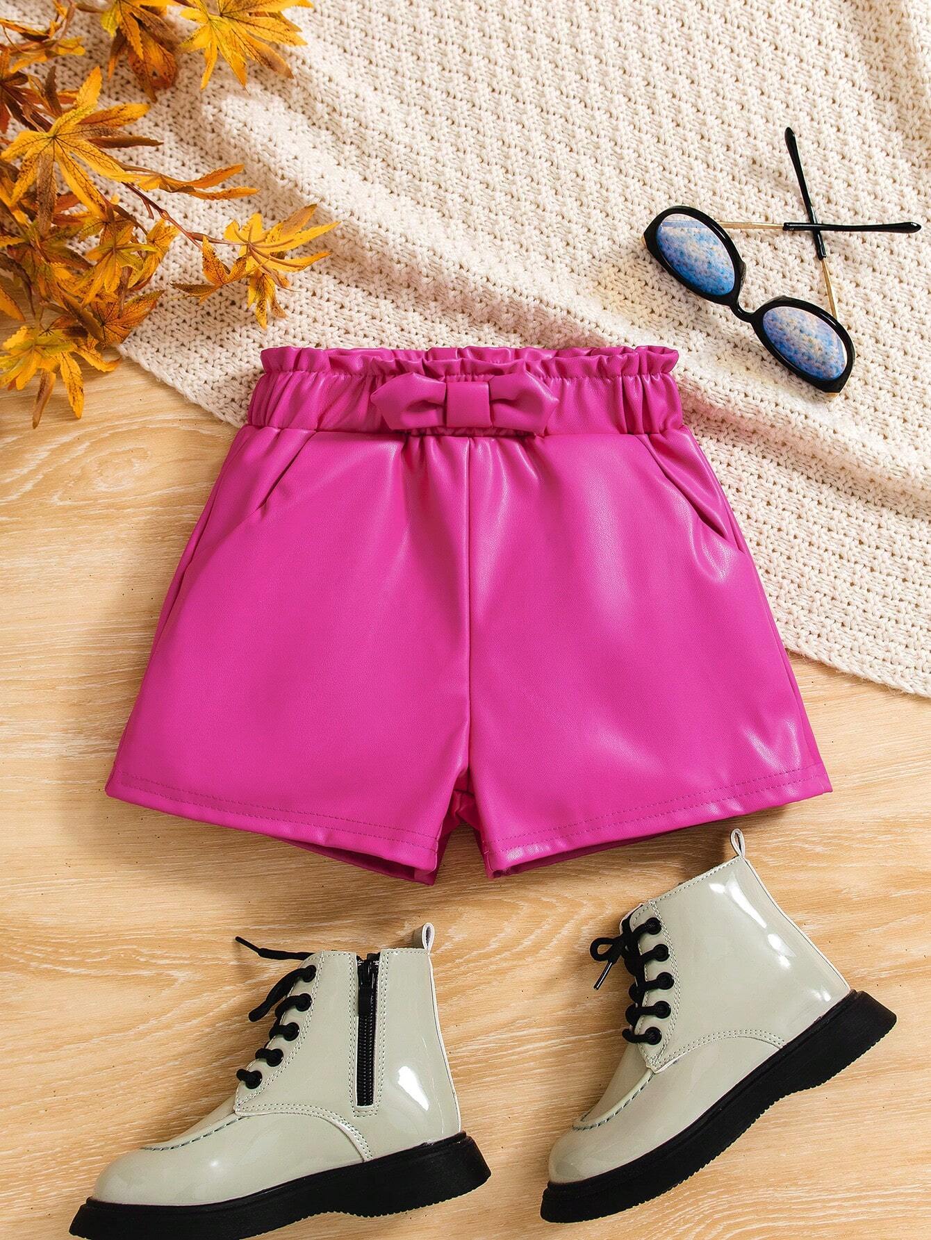 SHEIN Little Girls' Stylish Solid Color Shorts With Bow Decoration ...