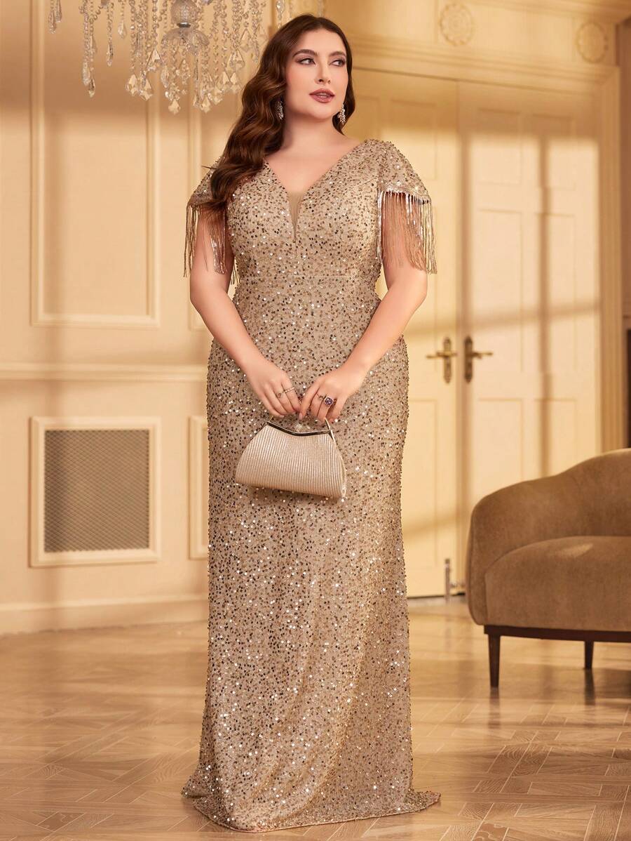 UNITHORSE Women's Plus Size Sequin Bodycon Maxi Formal Dress Elegant ...