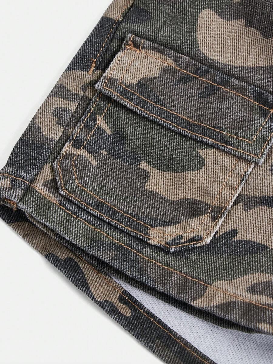 SHEIN Tween Girls' Camouflage Pattern Denim Skort With Asymmetrical Hem ...