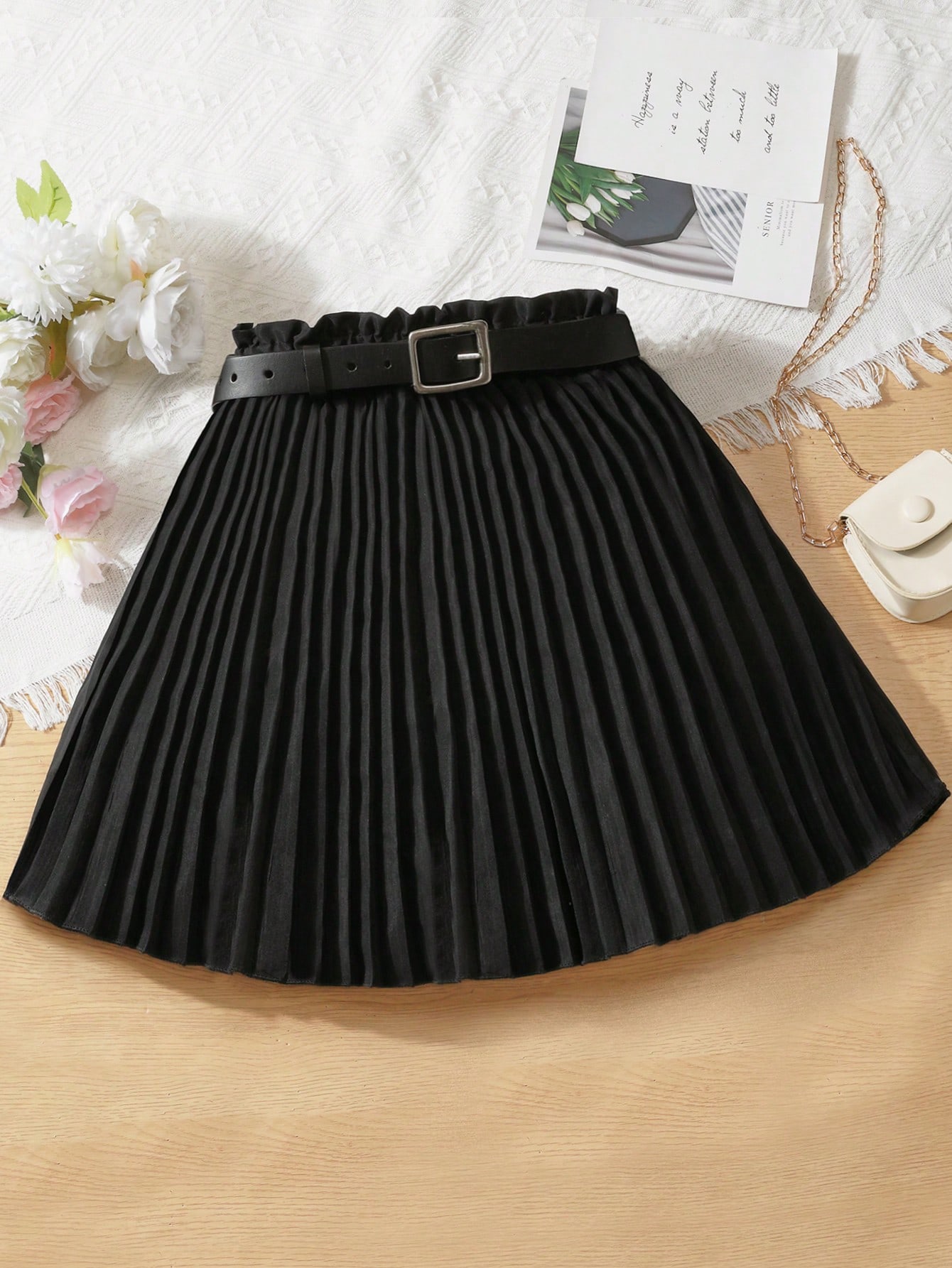 SHEIN Kids EVRYDAY Solid Color Pleated Mini Skirt For Tween Girls ...
