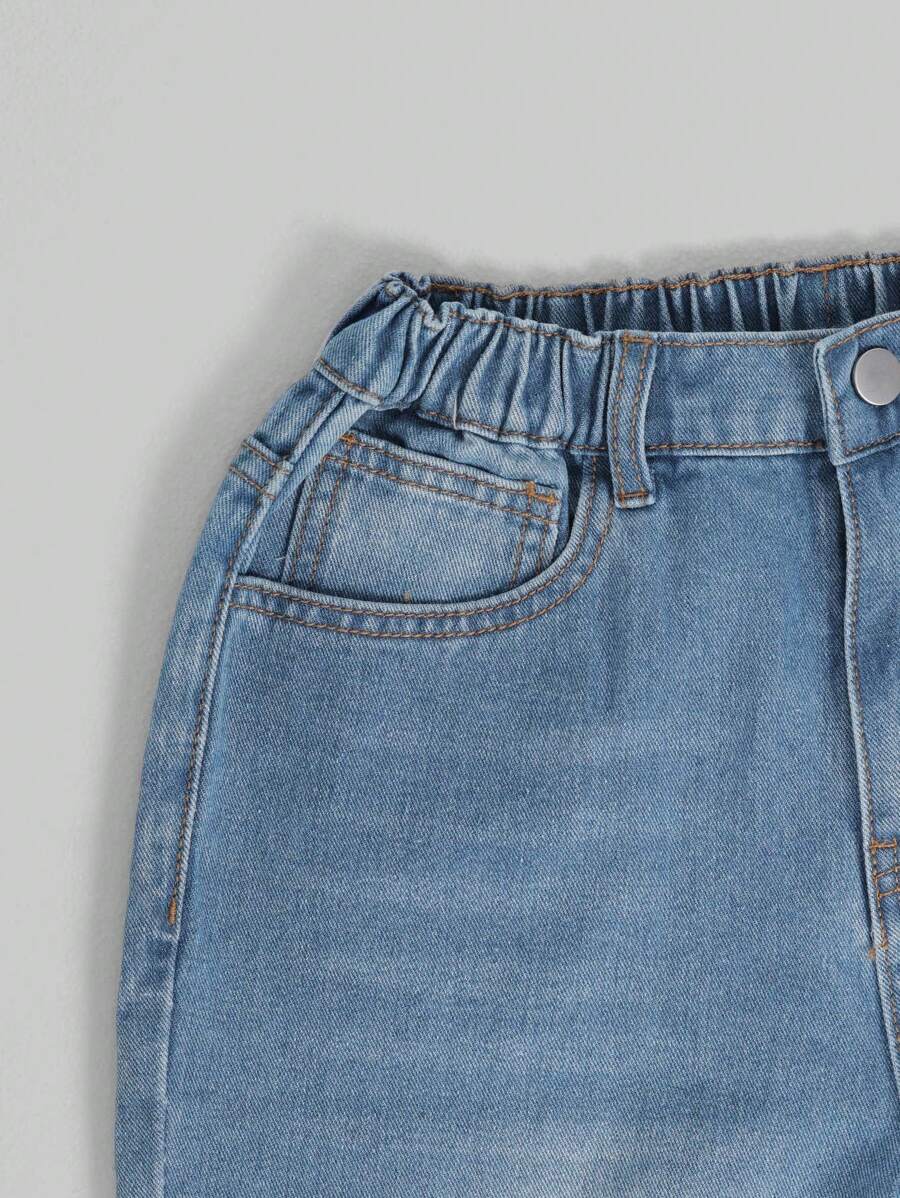 Teen Girls' High Waist Straight Leg Jeans With Washed And Ripped Design | SHEIN UK