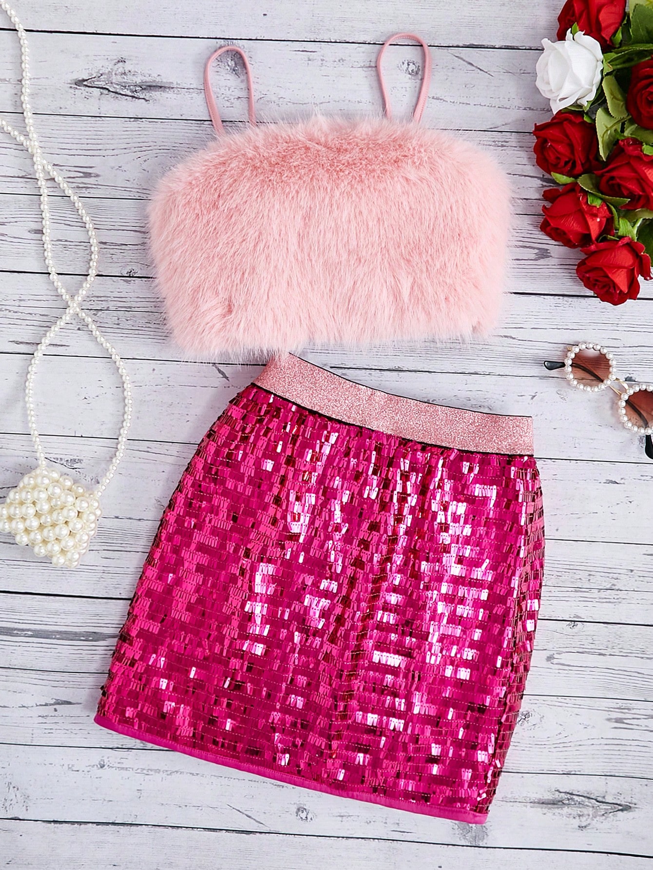 Tween Girls' Fuzzy Spaghetti Strap Tank Top With Sequin Detailing And ...