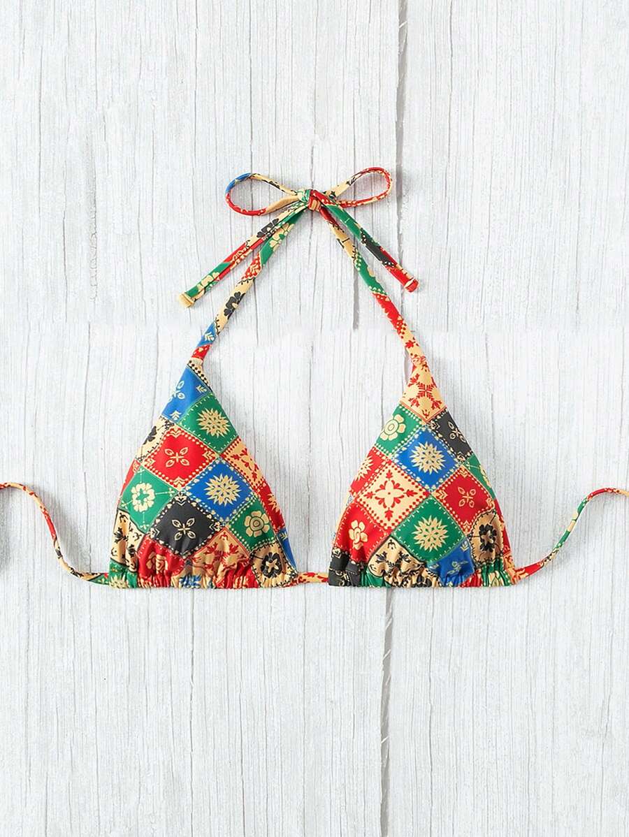 Shein Swim Bohofeel Printed Halter Neck Swimsuit Top Carnival Shein Uk