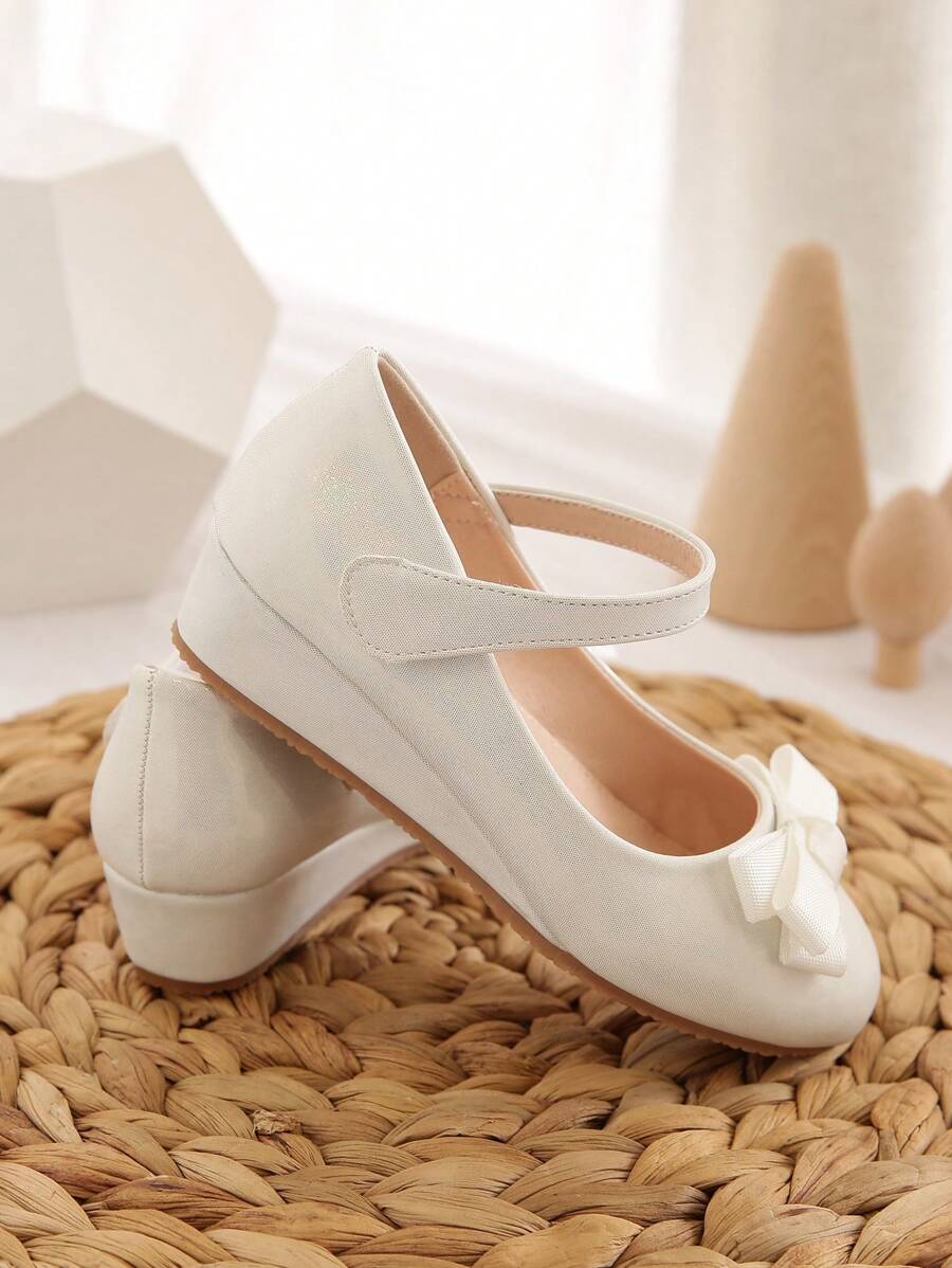Zapatos de princesa blancos para niñas con tacón de cuña y nudo en ...