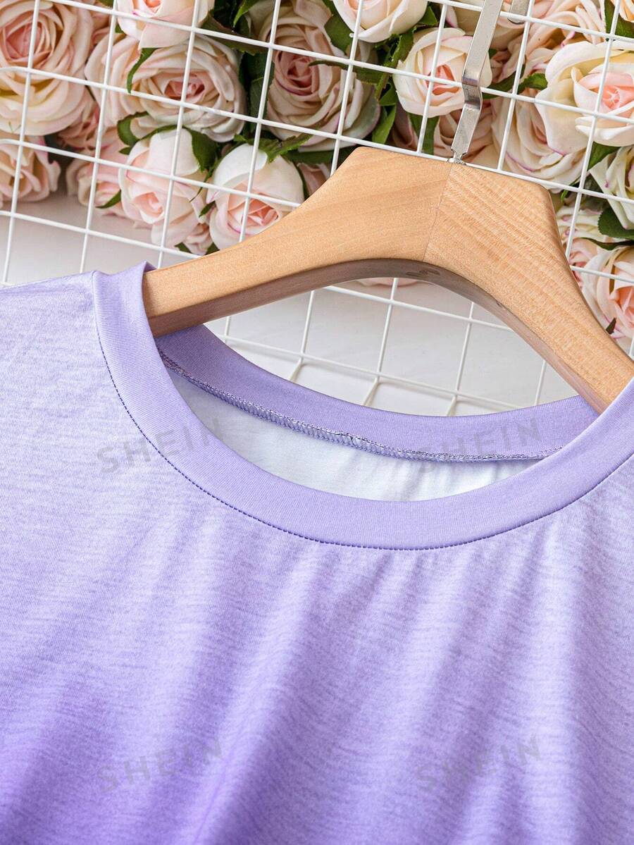 SHEIN LUNE Plus Size Women's Purple Gradient T-Shirt With Round ...