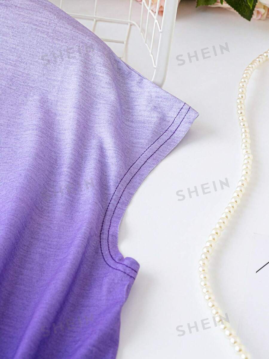 SHEIN LUNE Plus Size Women's Purple Gradient T-Shirt With Round ...