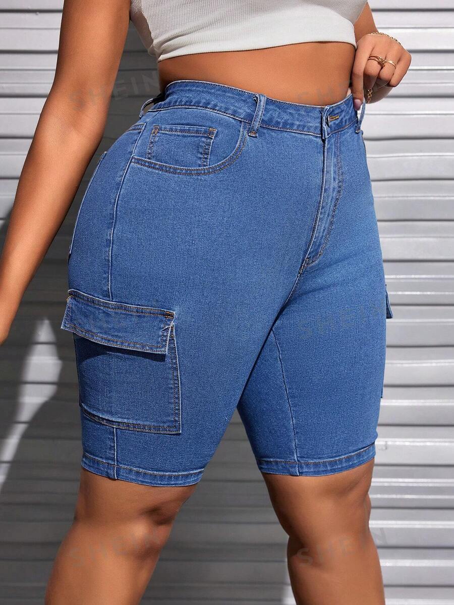 SHEIN SXY Bermuda Jeans Plus Size Slim Fit De Carga | SHEIN PT