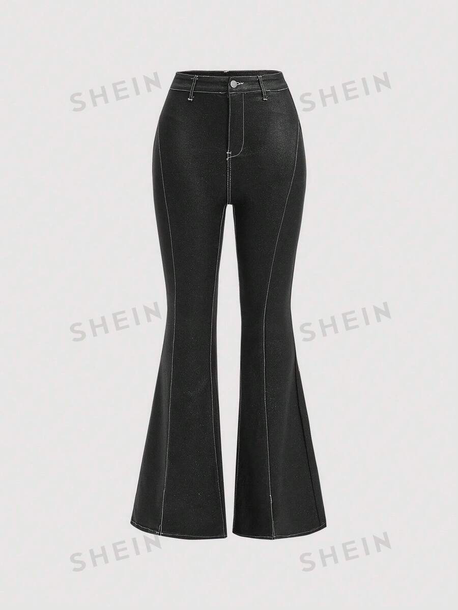 SHEIN MOD Y2K Sexy Retro Stretch Women Contrast Stitch Flare Leg Pants ...