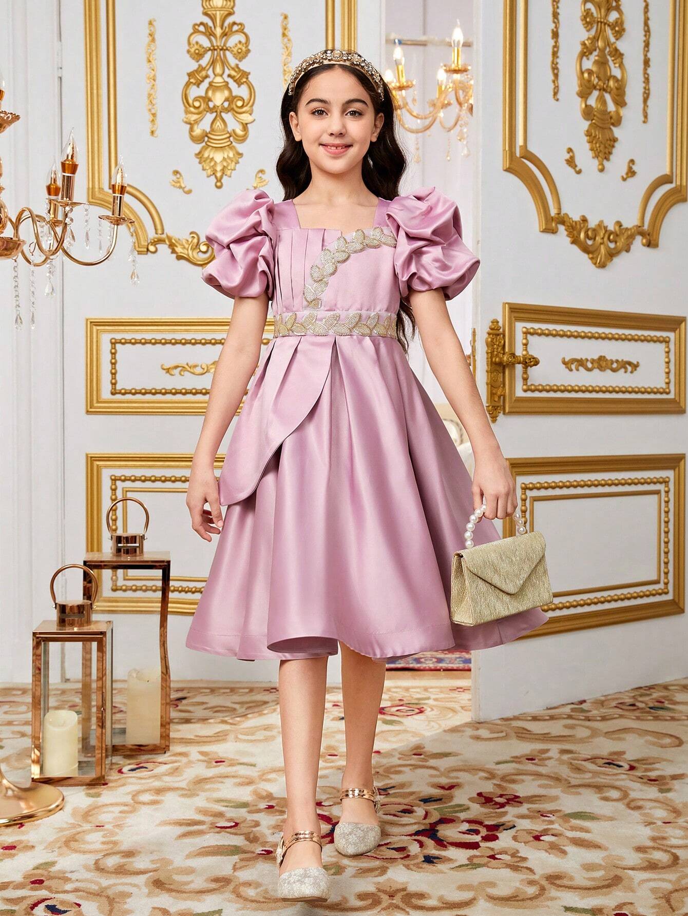 SHEIN Robe À Manches Longues Élaborée Pour Préadolescente Avec Détails ...