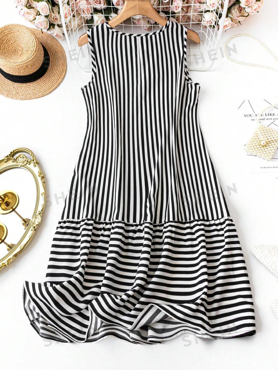 SHEIN LUNE Women's Plus Size Sleeveless Striped Dress | SHEIN USA