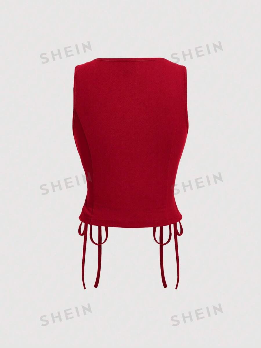 SHEIN MOD Women'S Red Criss-Cross Strap Button Down Tank Top For Summer ...