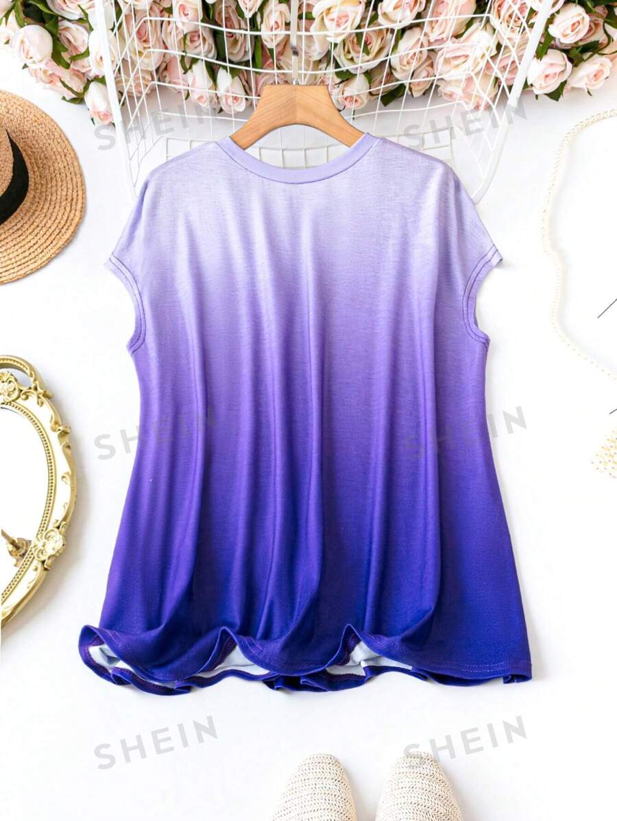 SHEIN LUNE Plus Size Women's Purple Gradient T-Shirt With Round ...