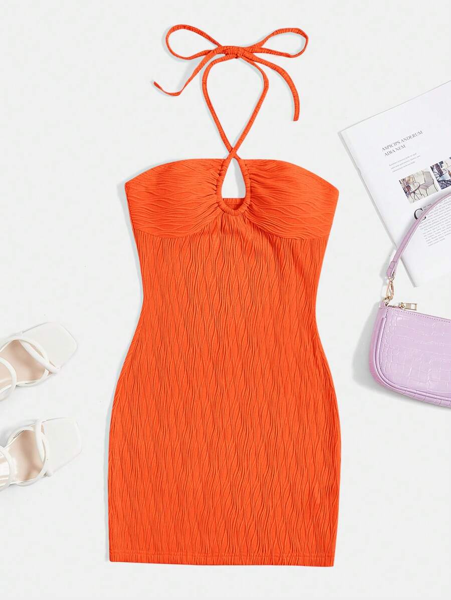 SHEIN EZwear Backless Halter Bodycon Dress | SHEIN USA
