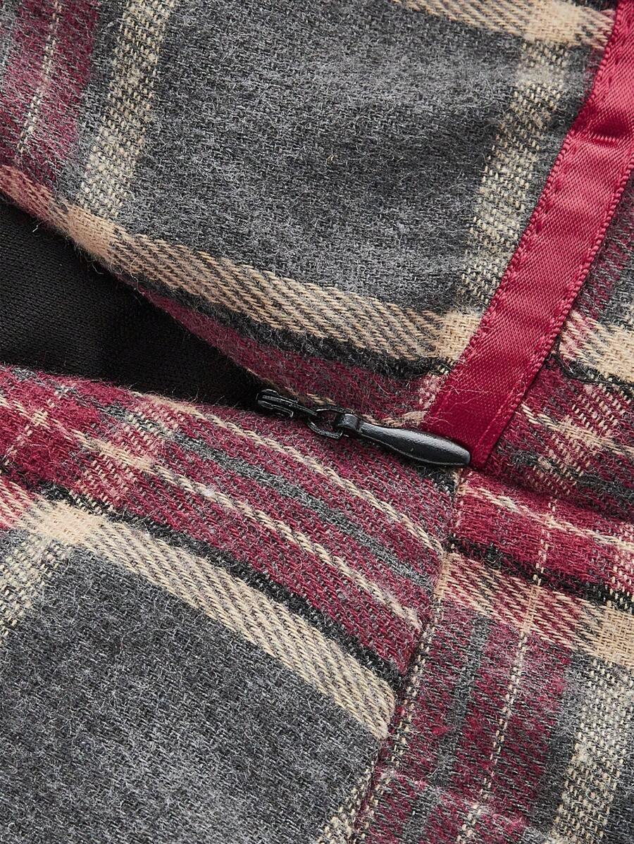 ROMWE Academia Vintage College Style Red Plaid Skirt With Bowknot Decor & Pleated Hem And A Pair ...