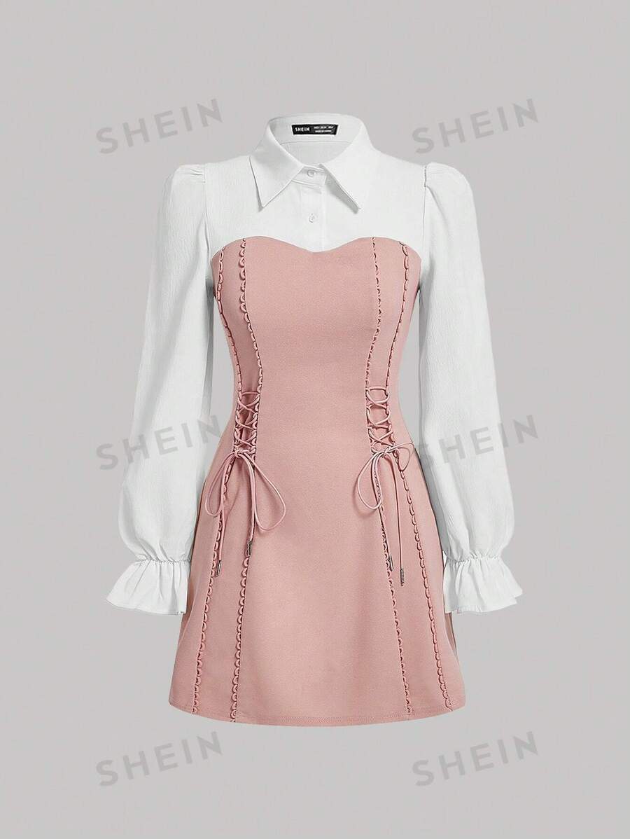 SHEIN MOD Women'S Side Tie Color Block Dress | SHEIN UK