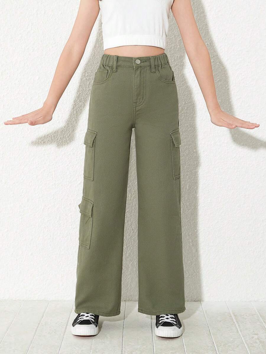 New Arrivals Tween Girl'S Casual Green Washed Denim Straight Leg Jeans ...