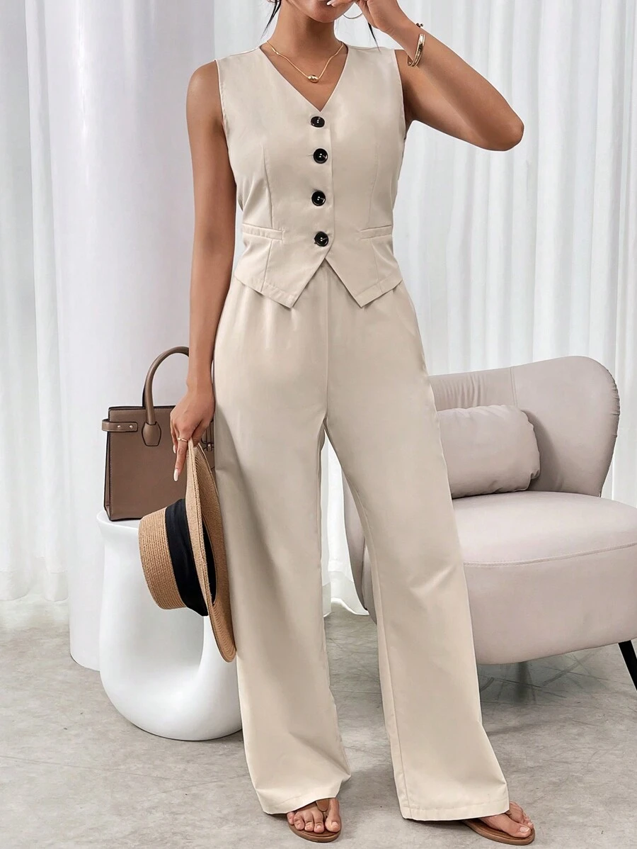 Shein Frenchy Conjunto De Dos Piezas De Chaleco Y Pantalón De Traje 