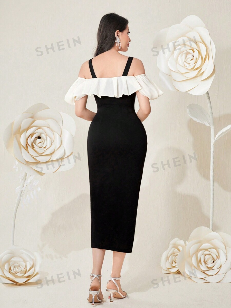 SHEIN Modely Robe moulante avec épaules dégagées et blocs de couleur pour femmes | Mode en ligne ...