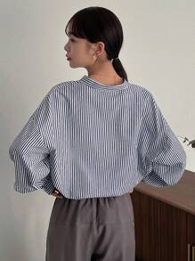 FRIFUL Damen gestreiftes Hemd mit Knopfleiste und Dropped Shoulder ...