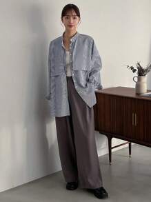 FRIFUL Damen gestreiftes Hemd mit Knopfleiste und Dropped Shoulder ...