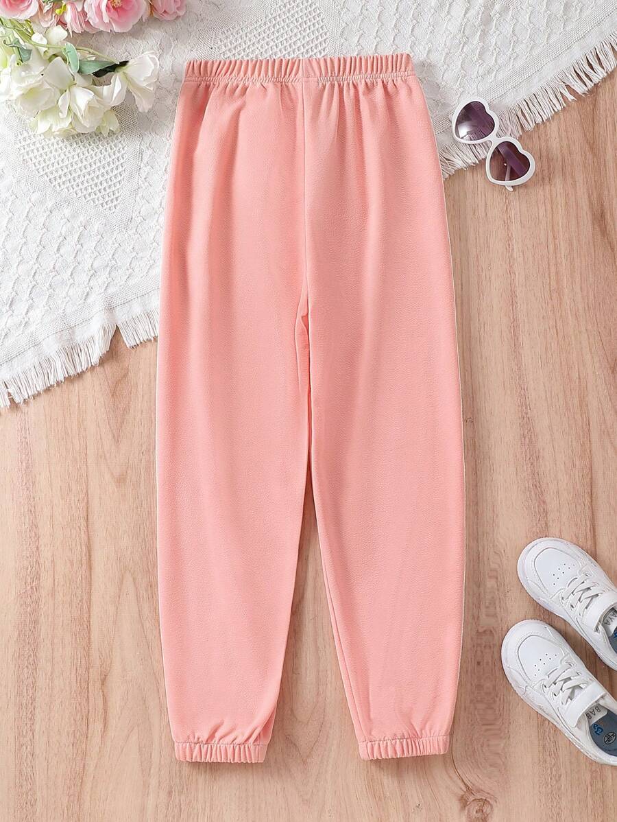 Tween Girl's Long Striped Drawstring Waist Sport Pants With Cuffed Hem ...
