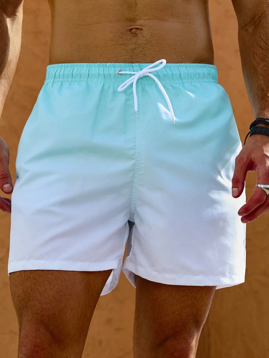 Manfinity Swimmode Men's Gradual Color Drawstring Waist Beach Shorts ...