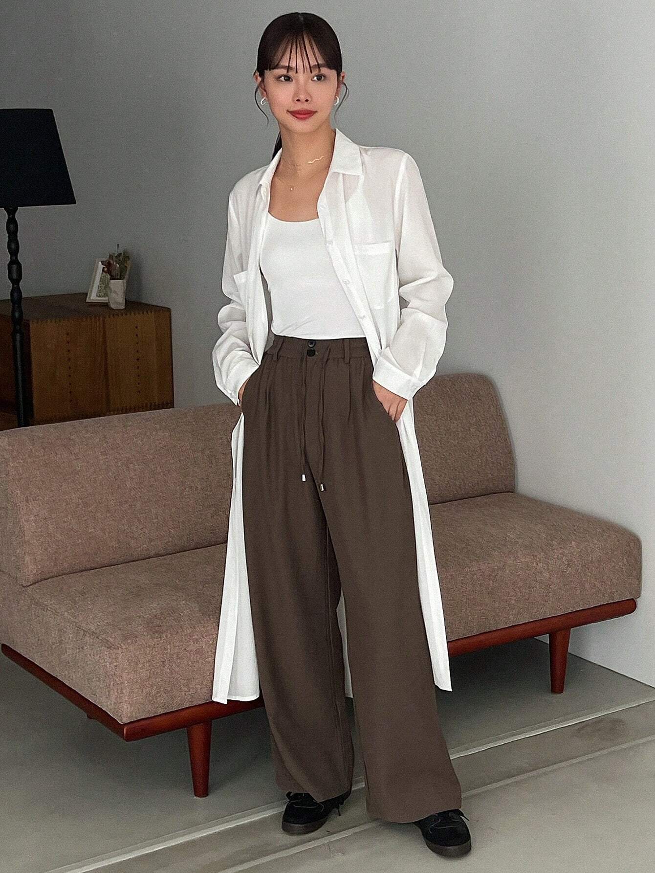 FRIFUL Women's Solid Color Button Up Shirt With Pockets, V Neckline And ...